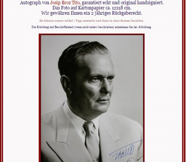 eBay: Titova slika sa autogramom prodaje se za 400 eura - CdM