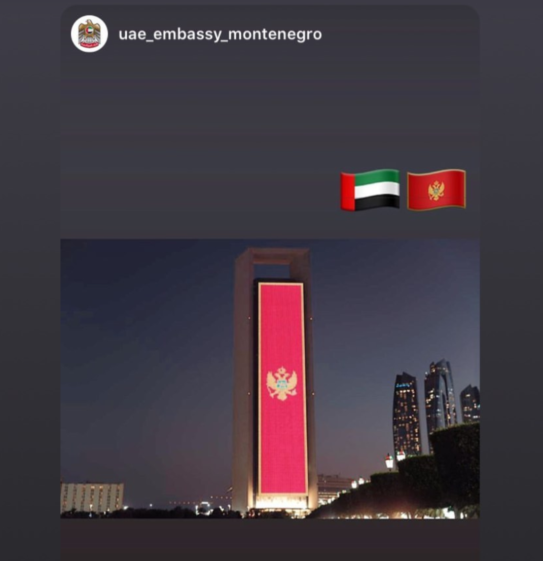 Abu Dhabi: ADNOC tower lit up with Montenegro flag - CdM