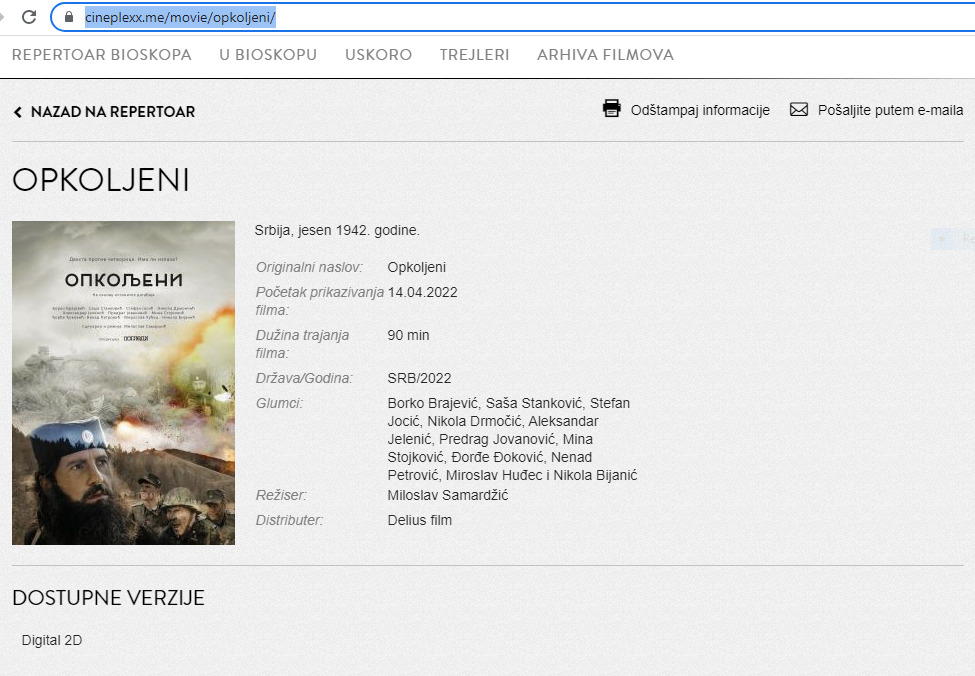 Cineplexx Podgorica: Film Opkoljeni neće biti emitovan - CdM