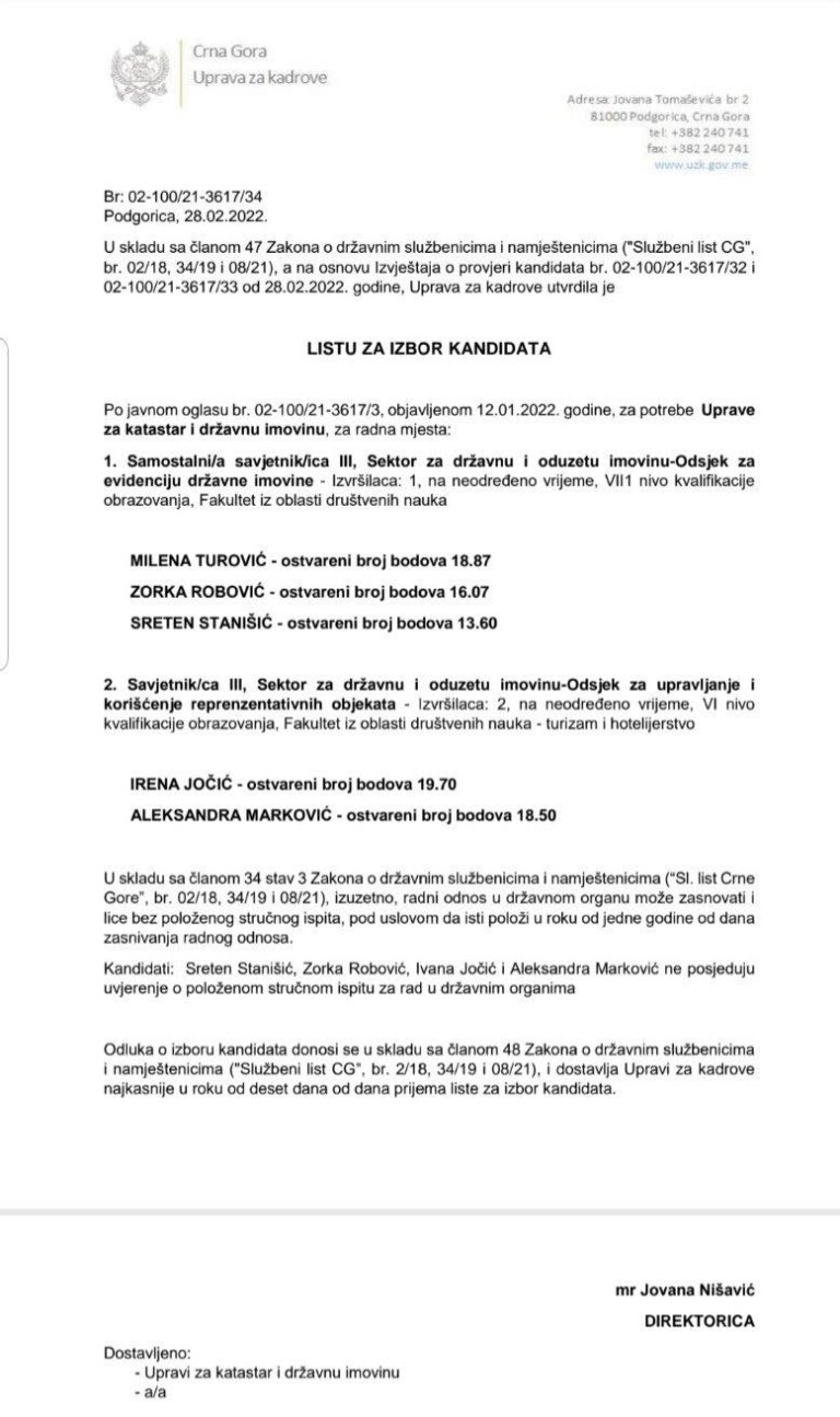 Koča Đurišić ne odgovara da li je i koliko ugovora o djelu podijelio ...