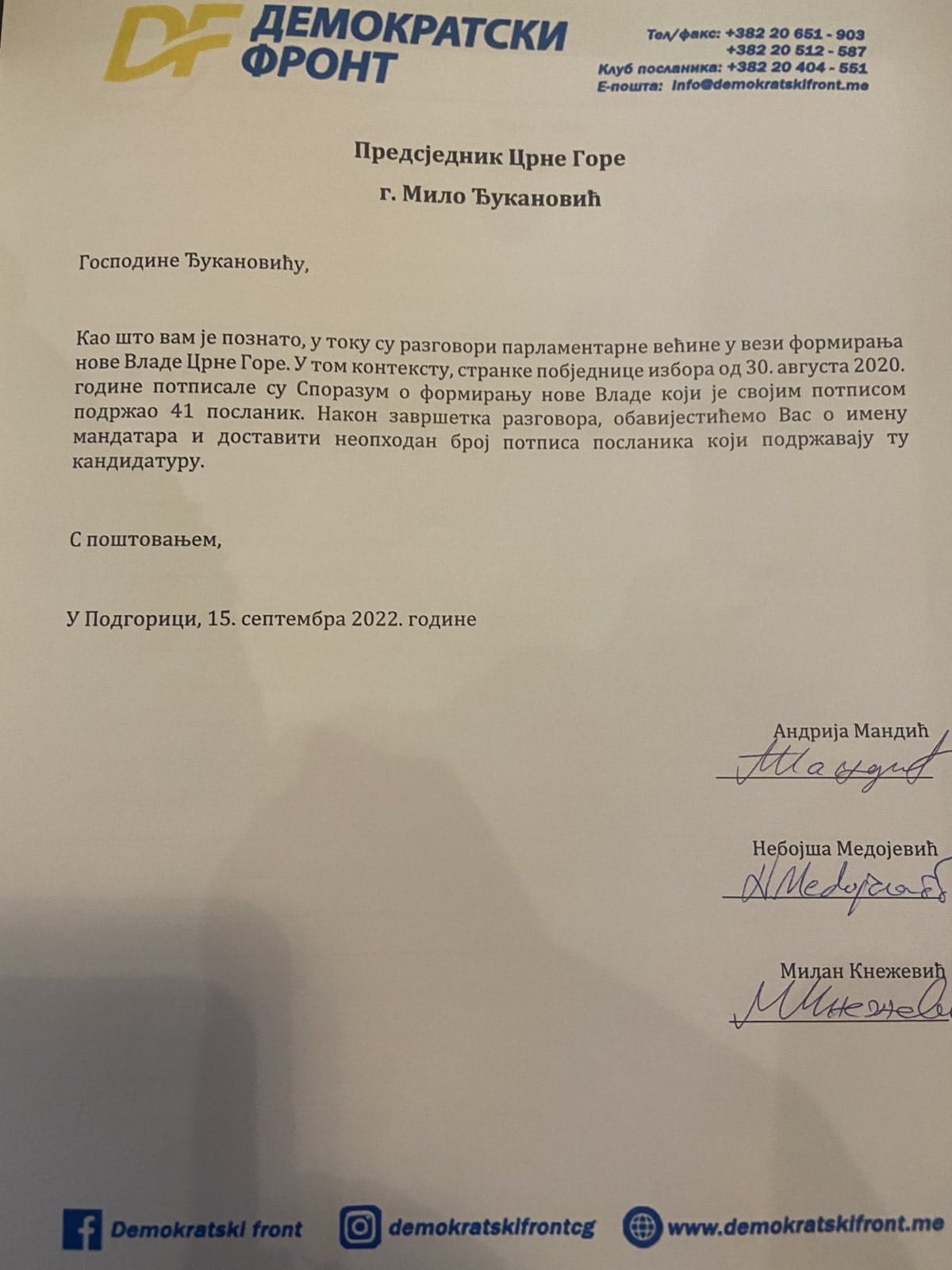 Rakočević: Predsjednik postupio u skladu sa Ustavom, i pored najave iz ...